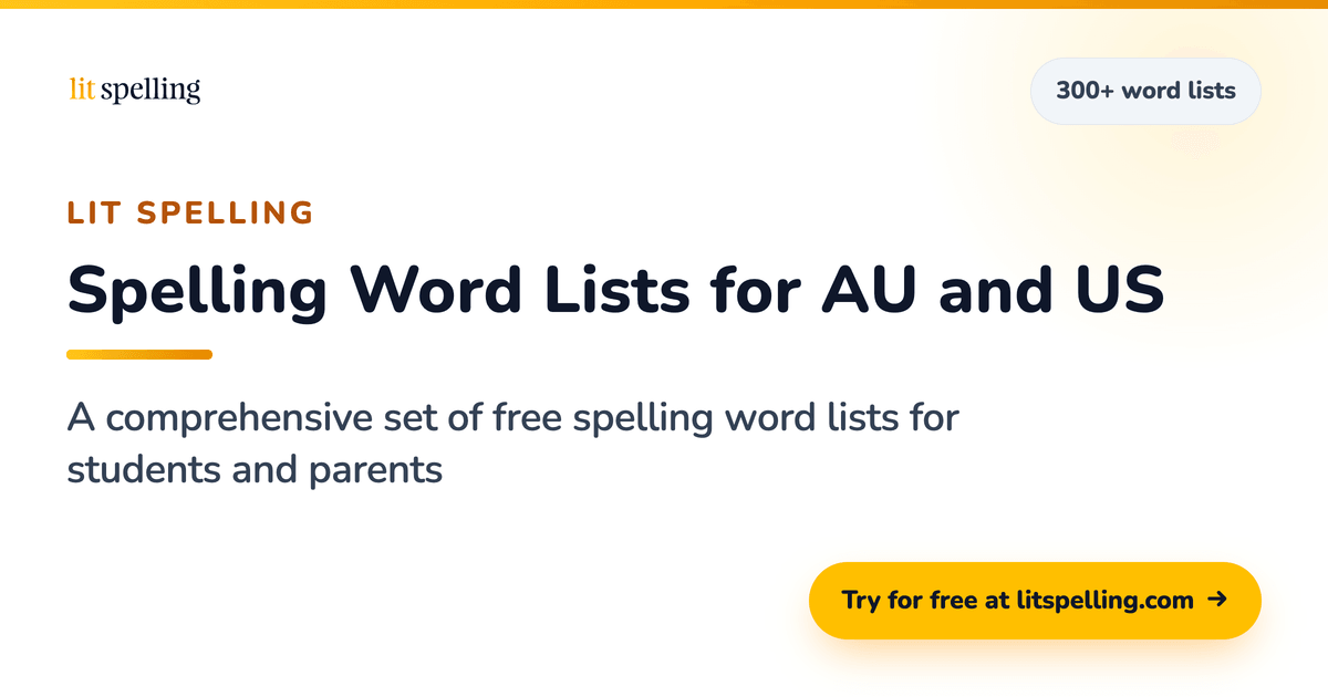 Spelling Word Lists for AU and US Students | 1,900 Words